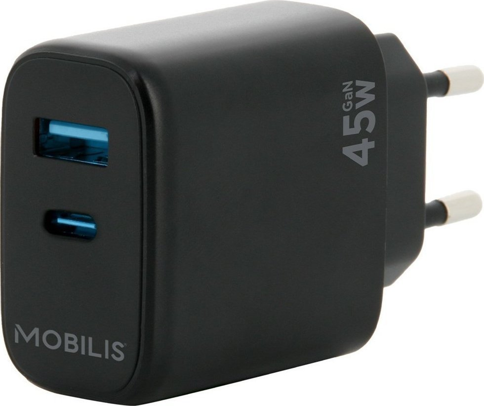 Karikues universal Mobilis 001363, USB C dhe USB A, GaN, i zi | Gjirafa50